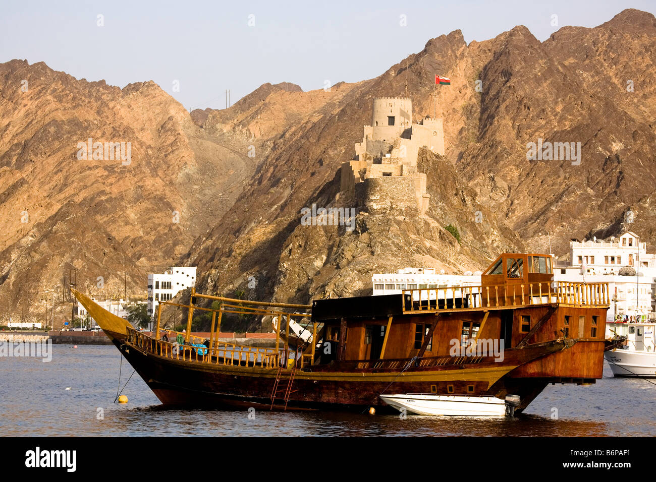 Oman, Muscat, Muttrah District. Traditional dhow, Muttrah Harbour Stock ...