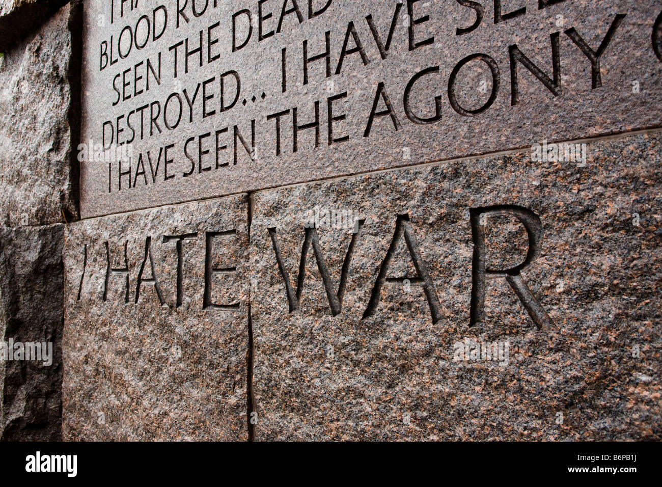 I HATE WAR engraving at the FDR Memorial - Washington DC USA Stock ...