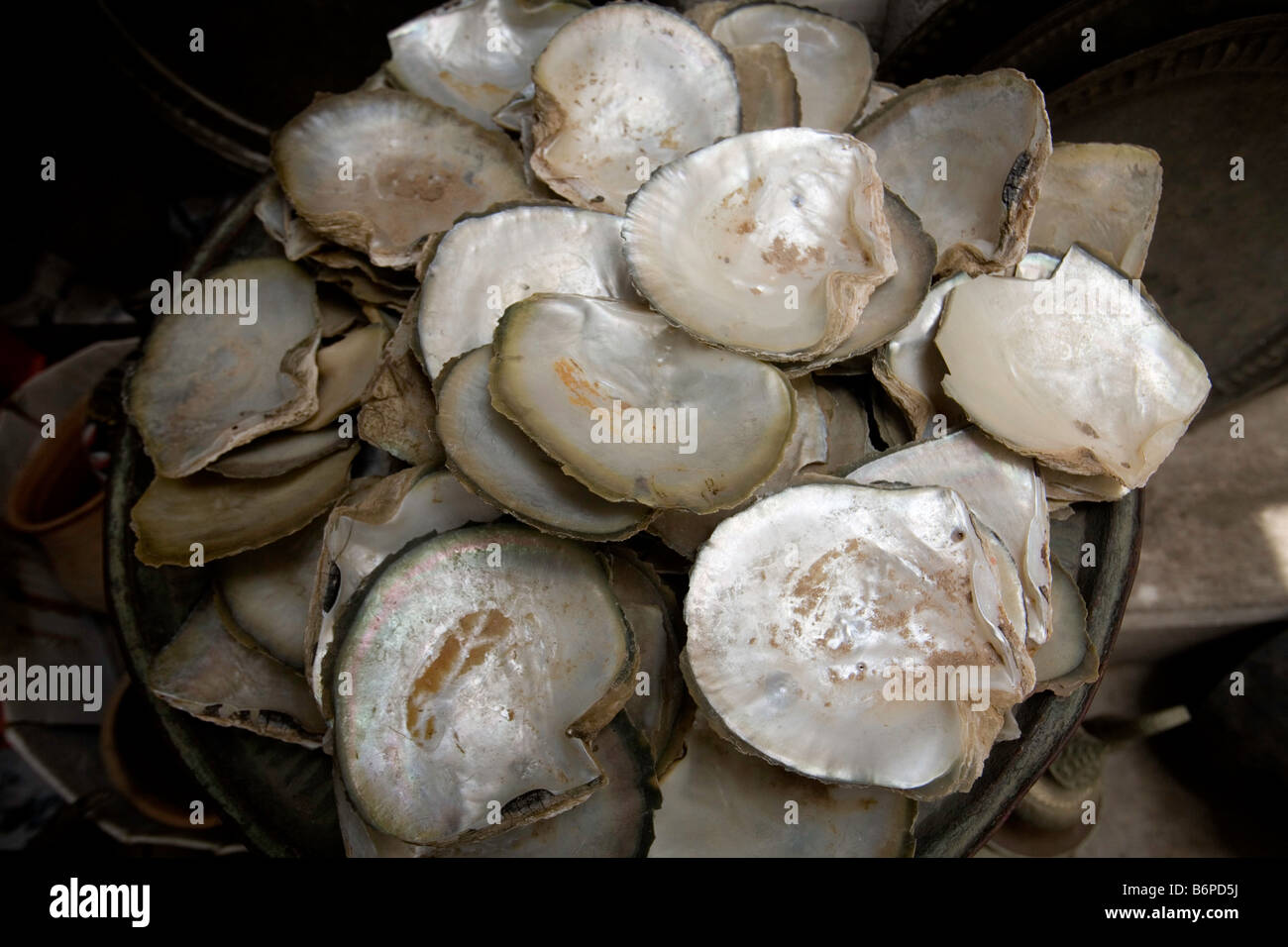 Oman, Muscat, Muttrah District. Oyster Shells, pearl industry Stock ...