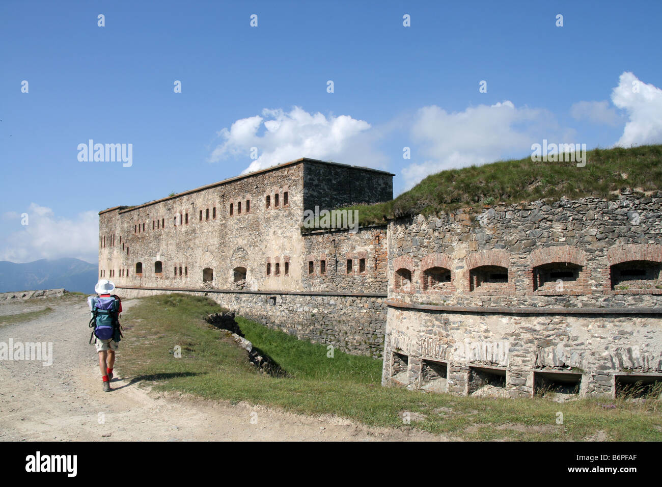 Walker at 18th century Fort Central at Colle di Tenda on the France ...
