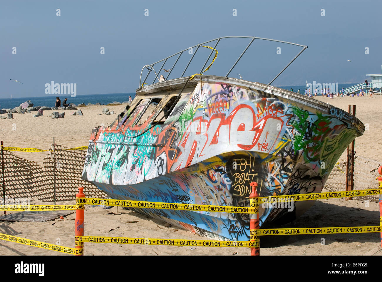 Graffiti on beached boat,Venice Beach, California, USA Stock Photo - Alamy