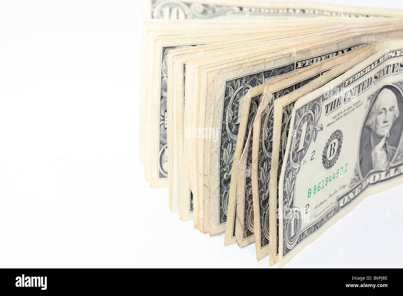 closeup used dollar banknotes isolated on white background Stock Photo ...