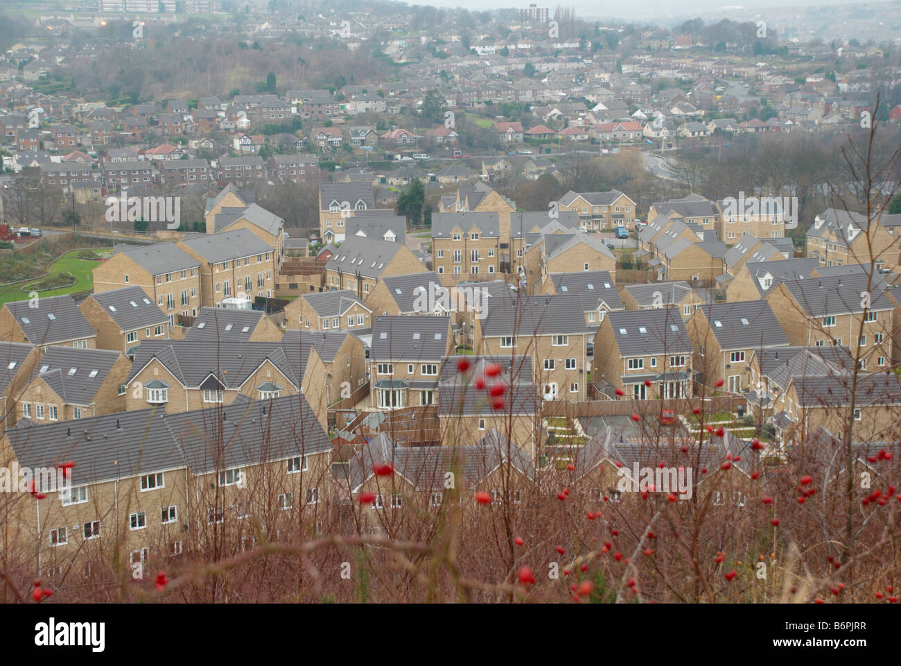 new stone housing estate built on an old brick works site Stock Photo ...