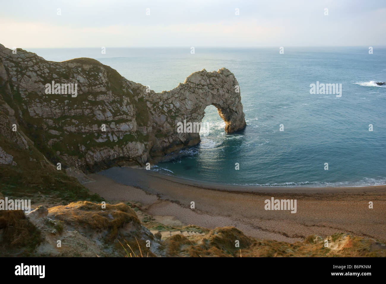 Durdle Door arch from cliff top Stock Photo - Alamy