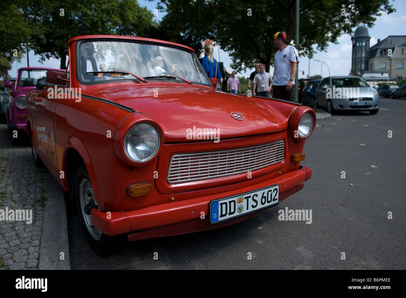 red soft top trabant parked badly on a west german side street Stock ...