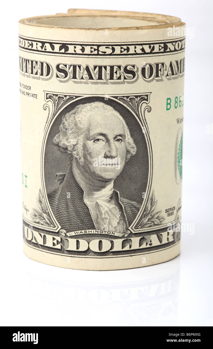 rolled dollar banknotes closeup isolated on white background Stock ...