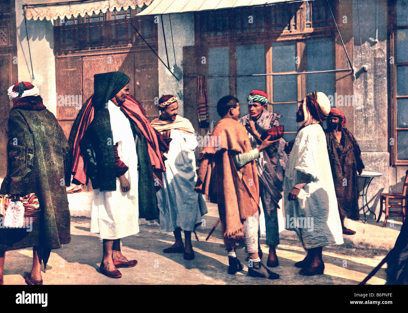 Group of Arabs, Algiers, Algeria - street scene in traditional costume ...