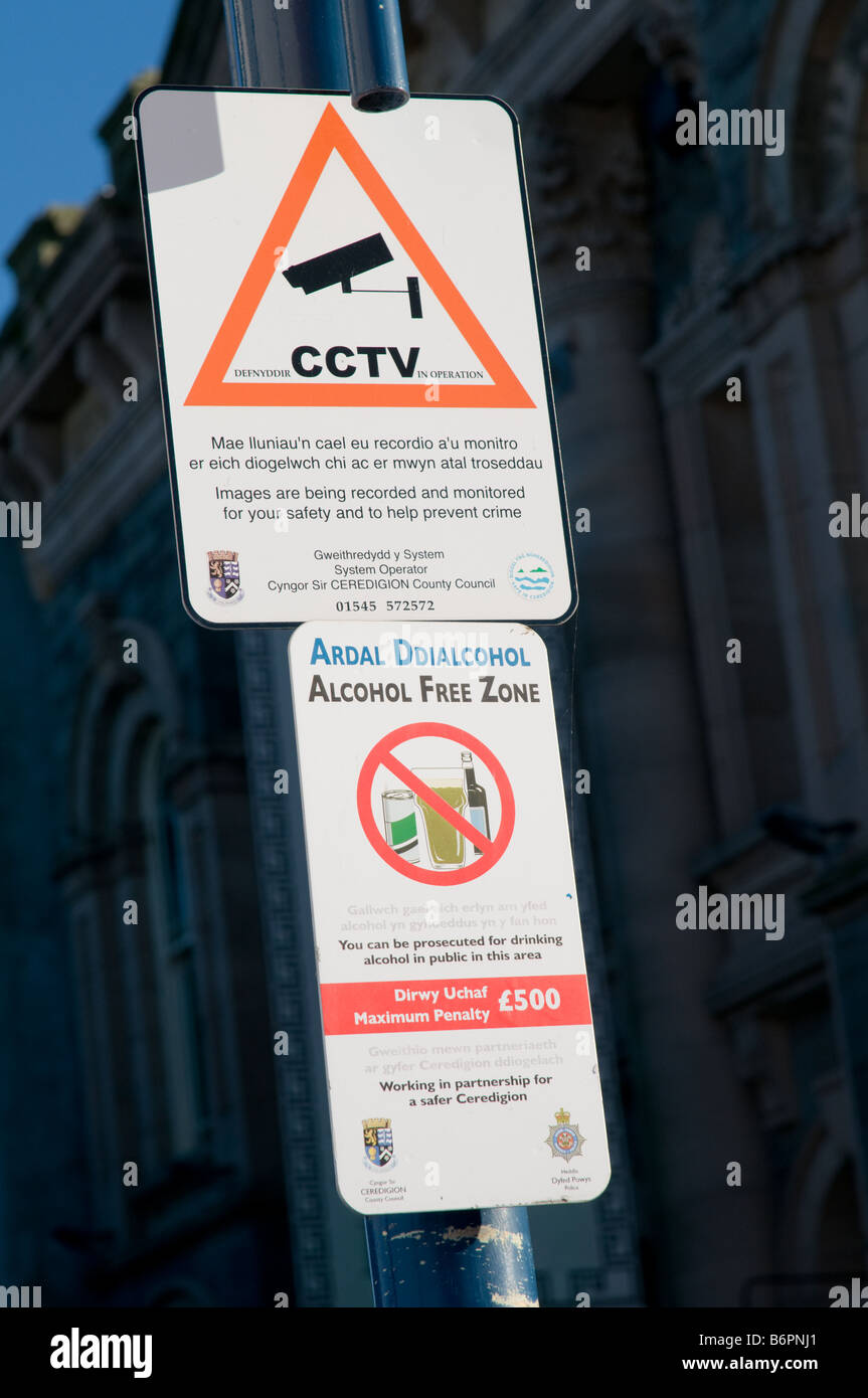 bilingual welsh english language CCTV and Alcohol Free zones signs ...