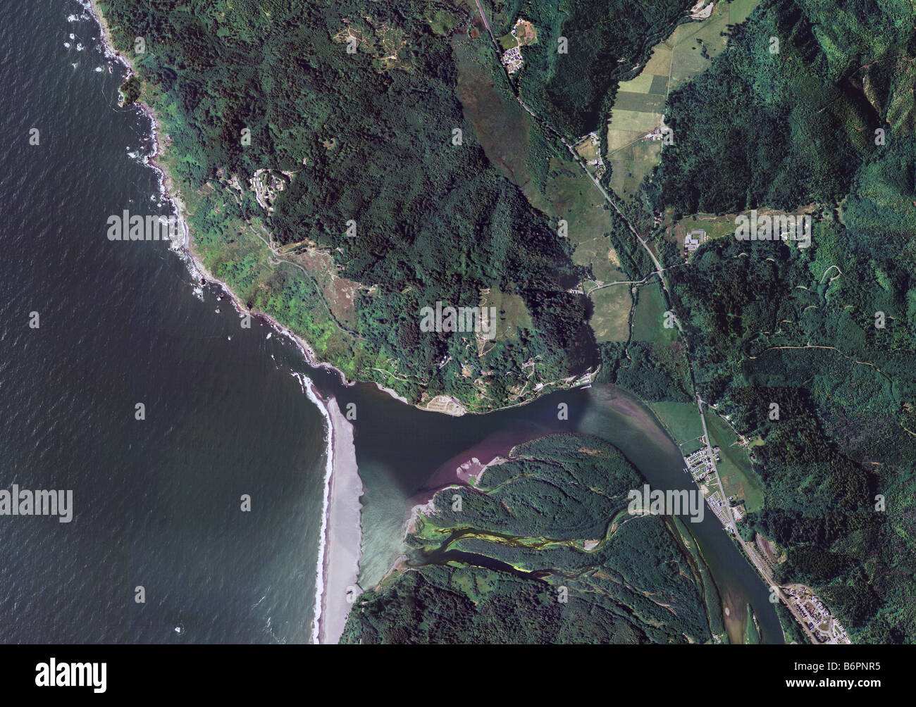 aerial map view above mouth of Klamath River Del Norte County ...