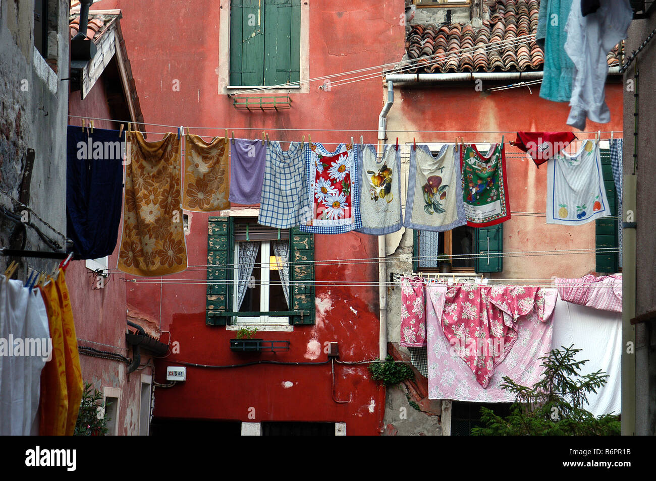 Several lines of laundry drying on several lines Stock Photo - Alamy