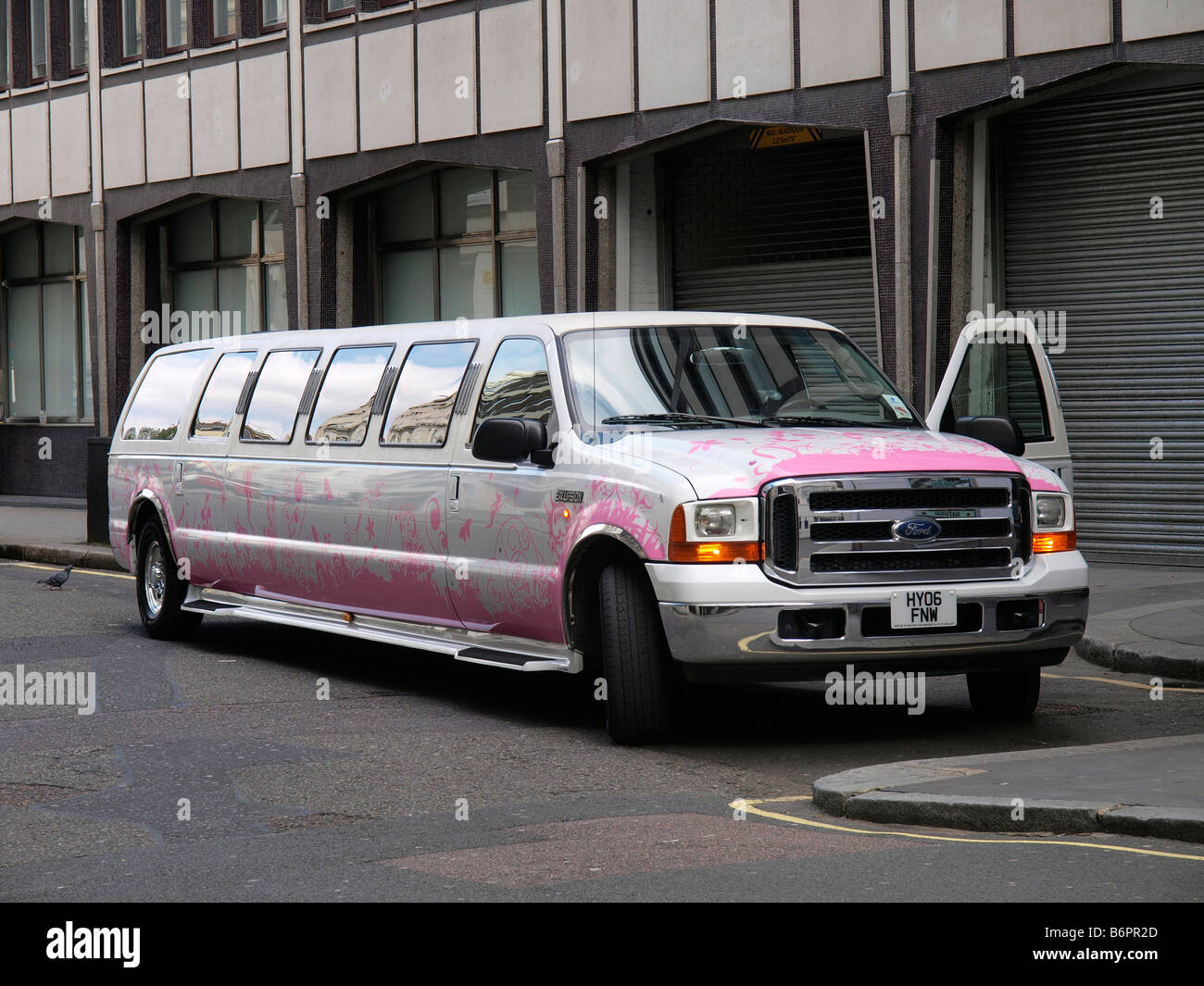 Special pink and white hen night rental limousine limo London UK Stock ...