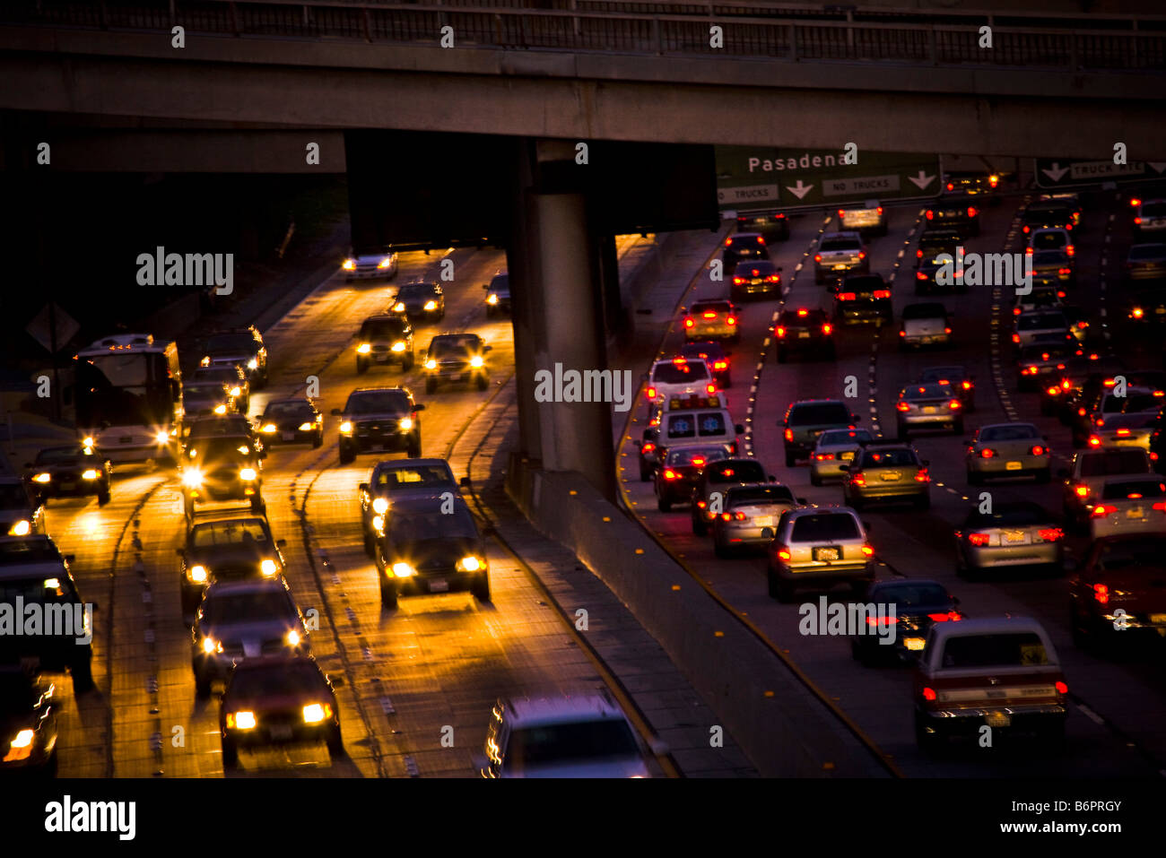 Rush Hour Traffic on the 110 Freeway Harbor Freeway Los Angeles ...