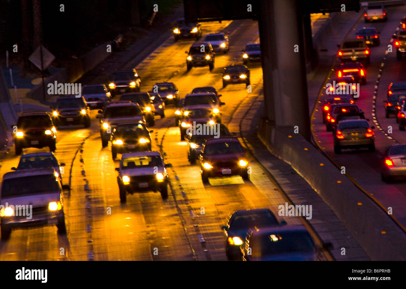 Rush Hour Traffic on the 110 Freeway Harbor Freeway Los Angeles ...