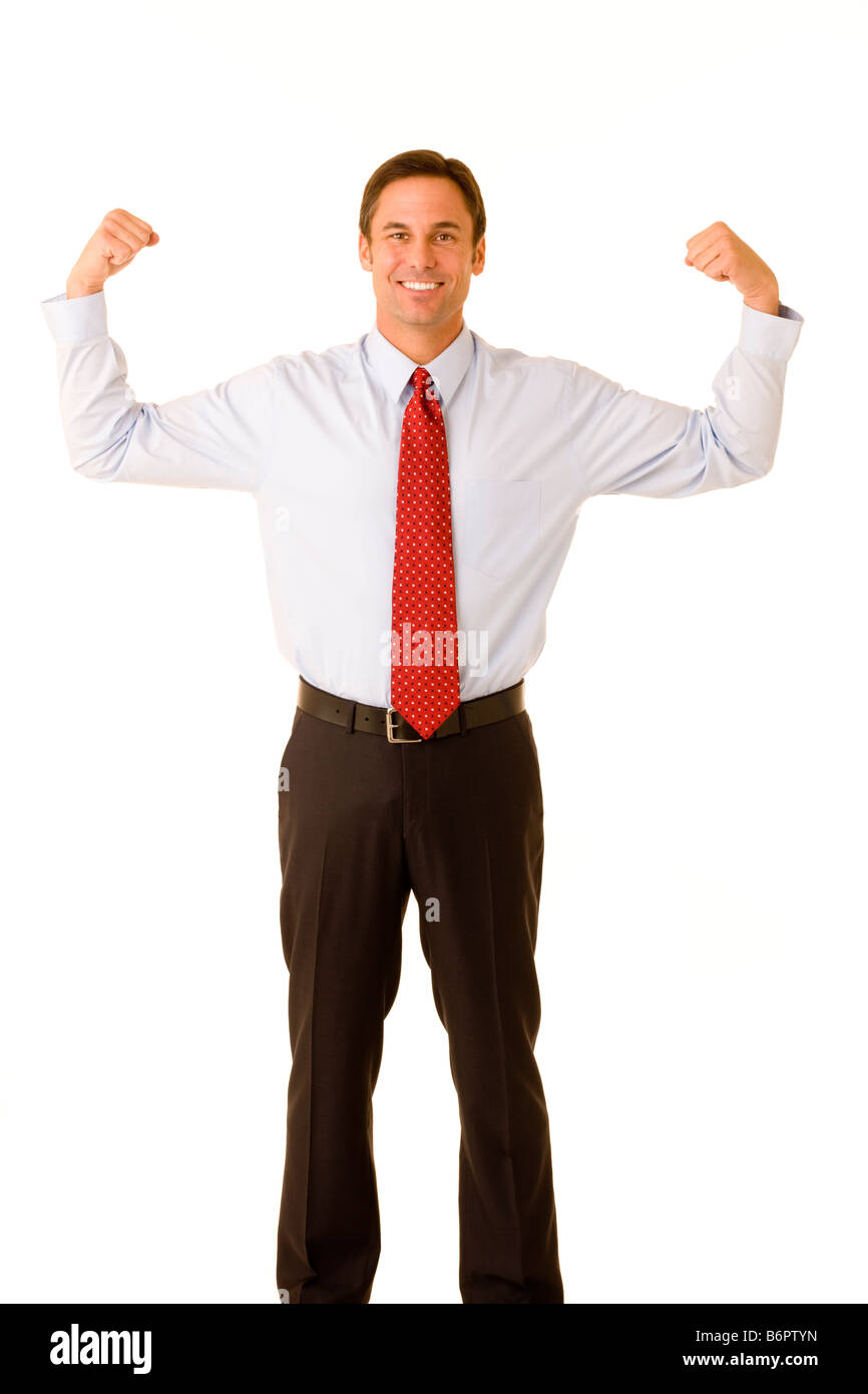 Portrait of a business executive flexing his muscles Stock Photo - Alamy