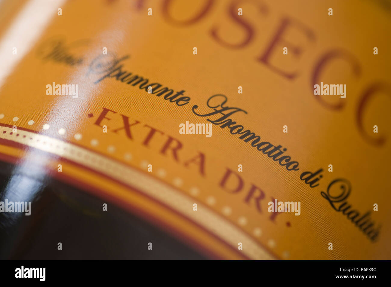 Prosecco wine label closeup Stock Photo - Alamy