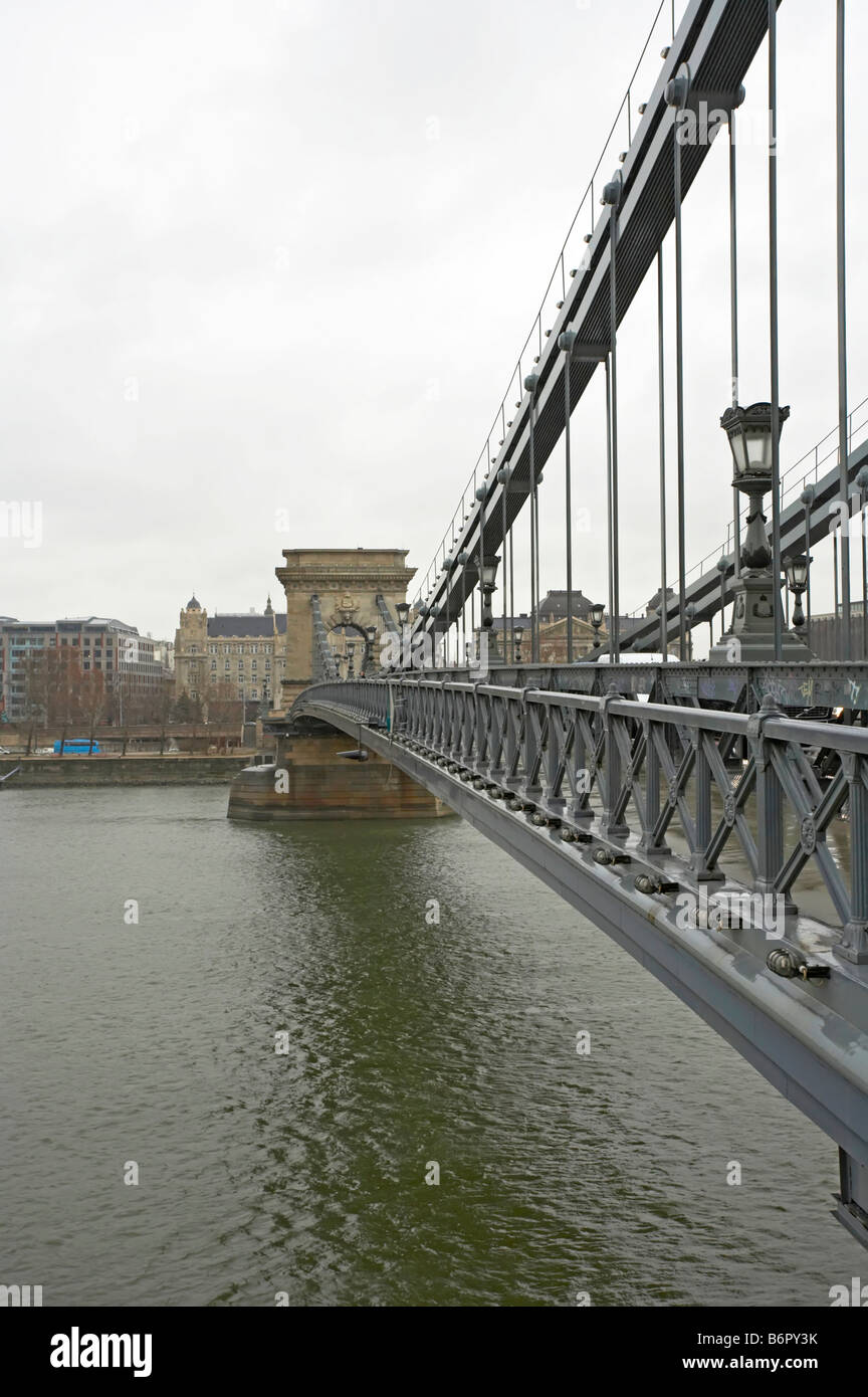 Hungary Budapest Széchenyi Chain Bridge and river Danube Stock Photo ...