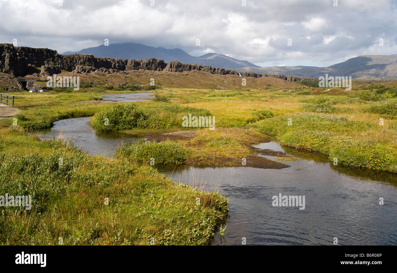 Landscape at Þingvellir, the site of the first Icelandic parliament ...