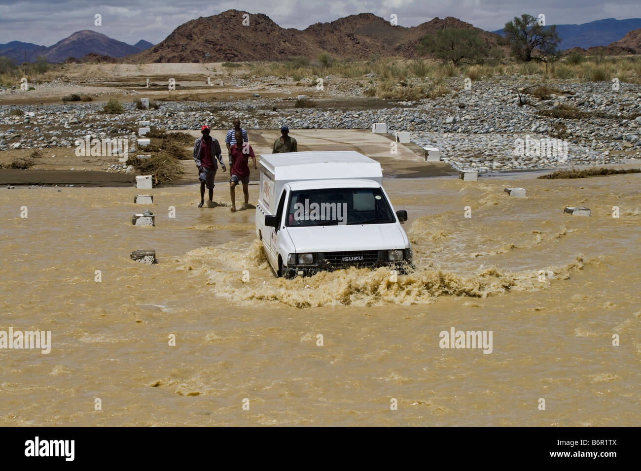 flooding in a river after heavy rainfalls in the mountains at ...