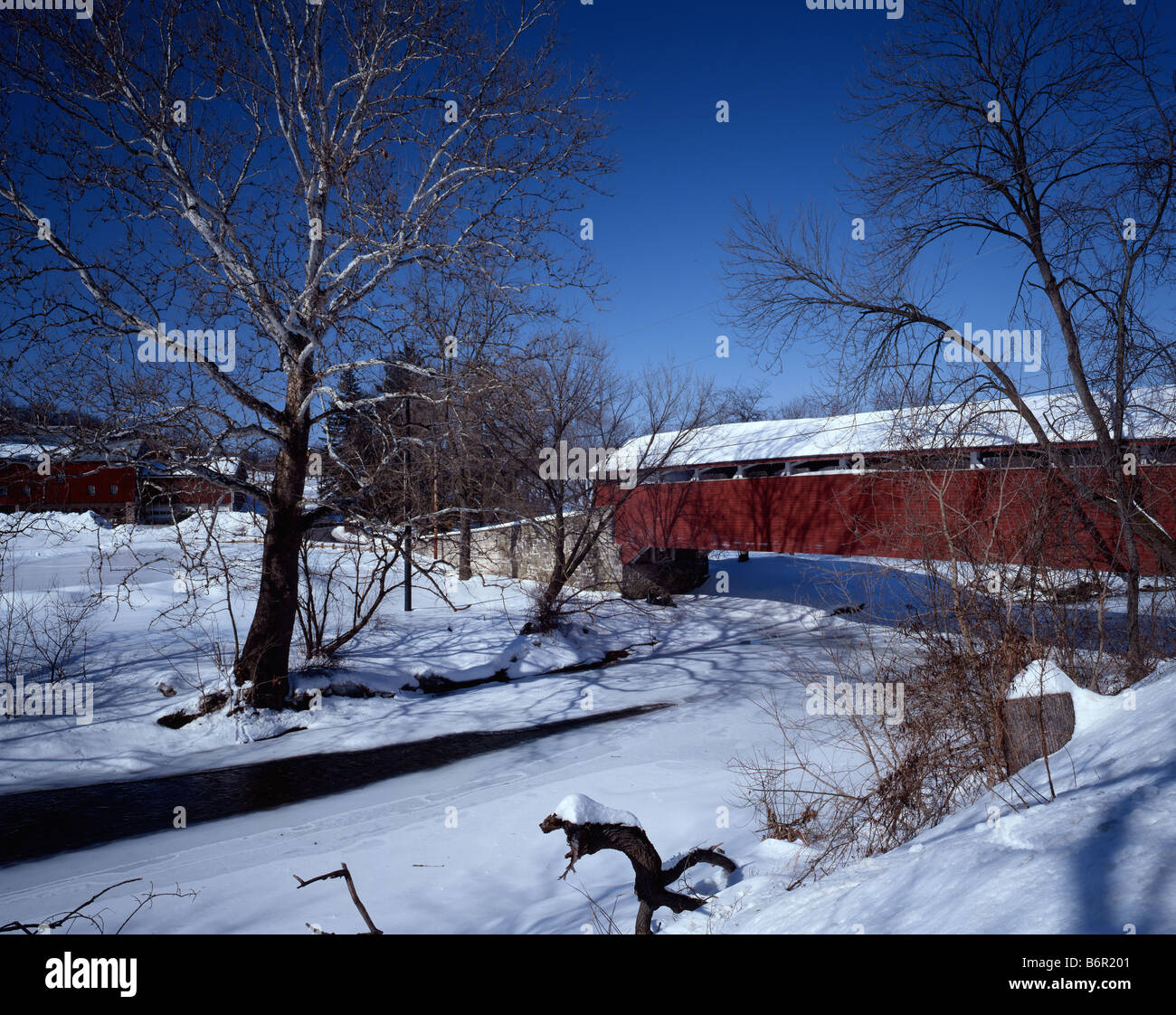 Covered Bridge in Winter Stock Photo - Alamy