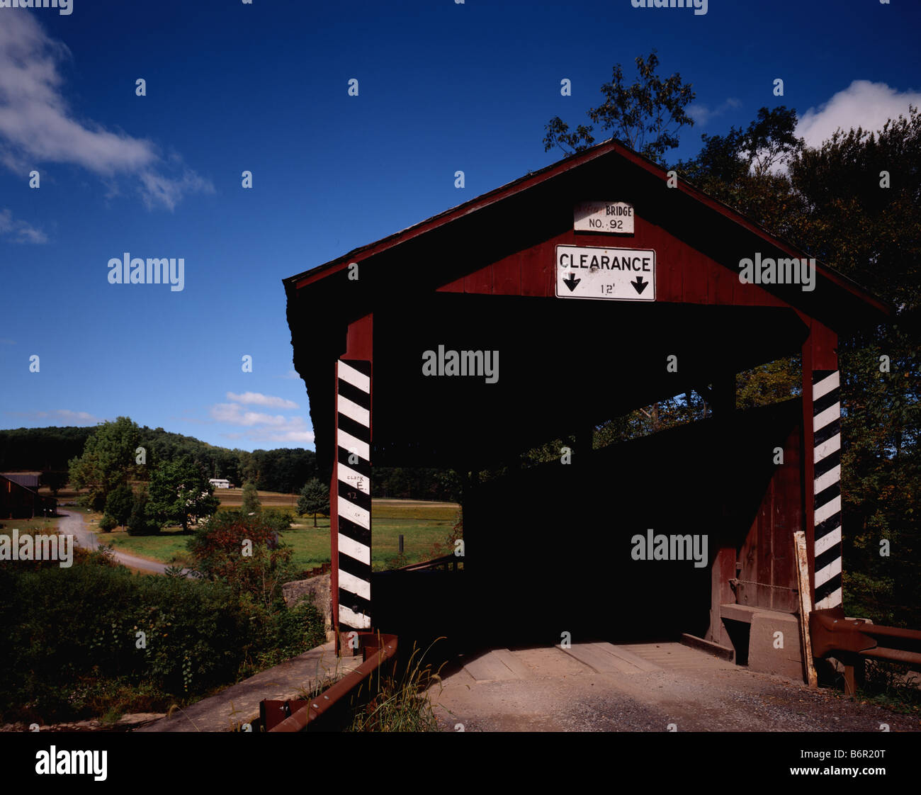 Covered Bridge with Farm Stock Photo - Alamy