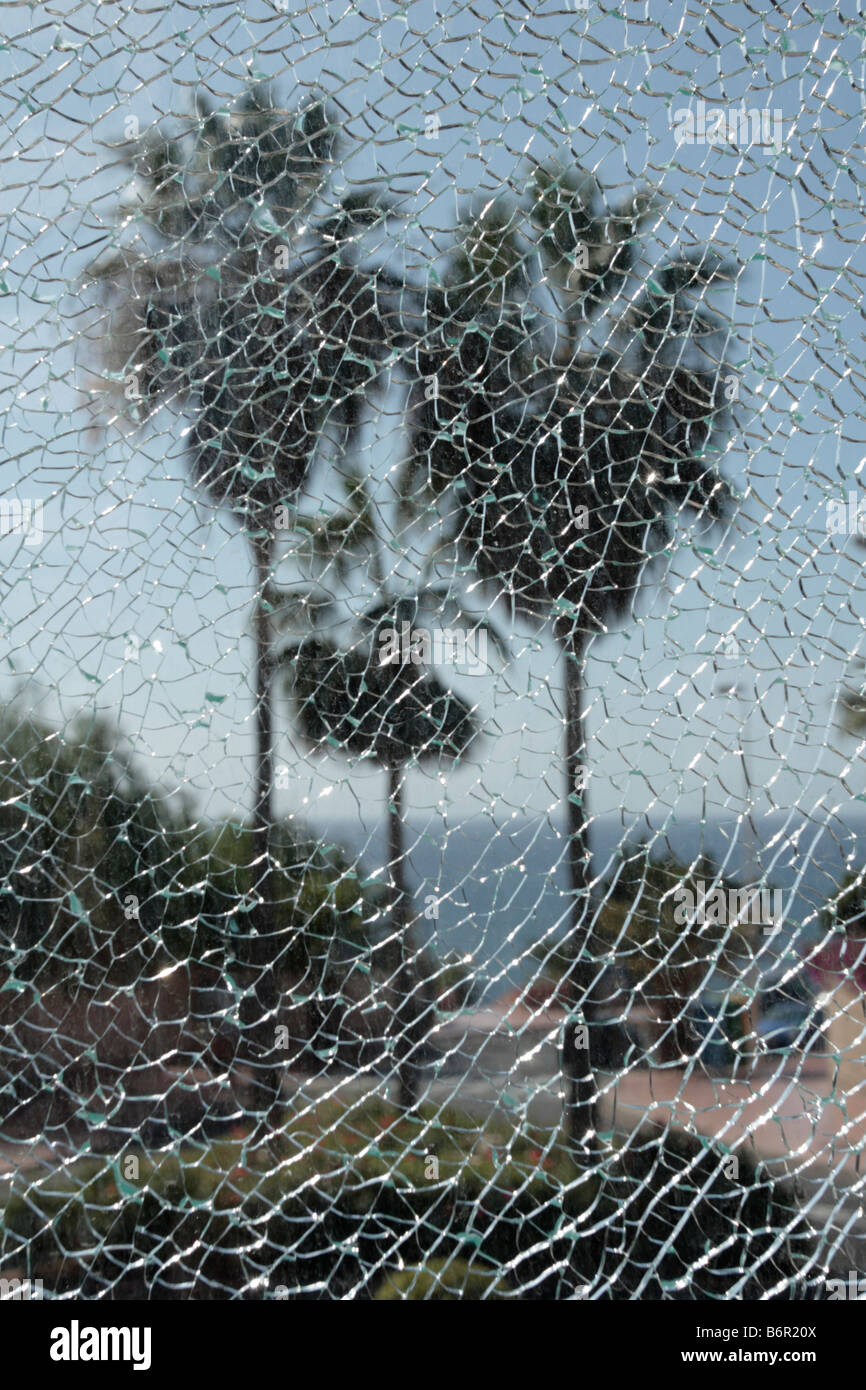 Shattered glass sandwiched between panes of glass as a decorative ...