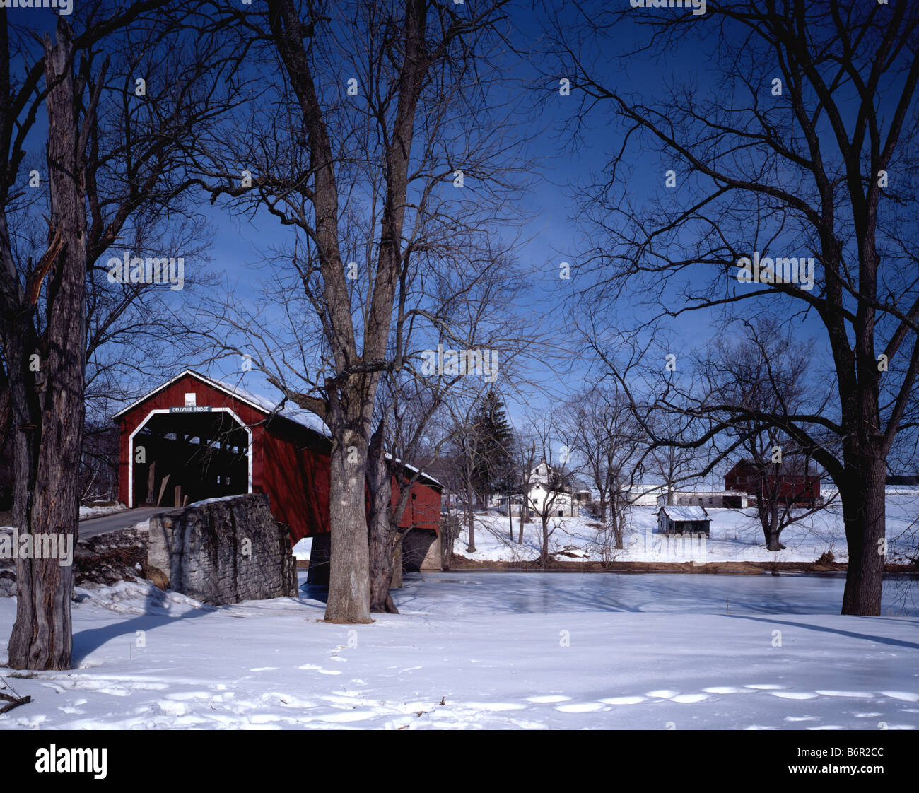 Farm with Covered Bridge Stock Photo - Alamy