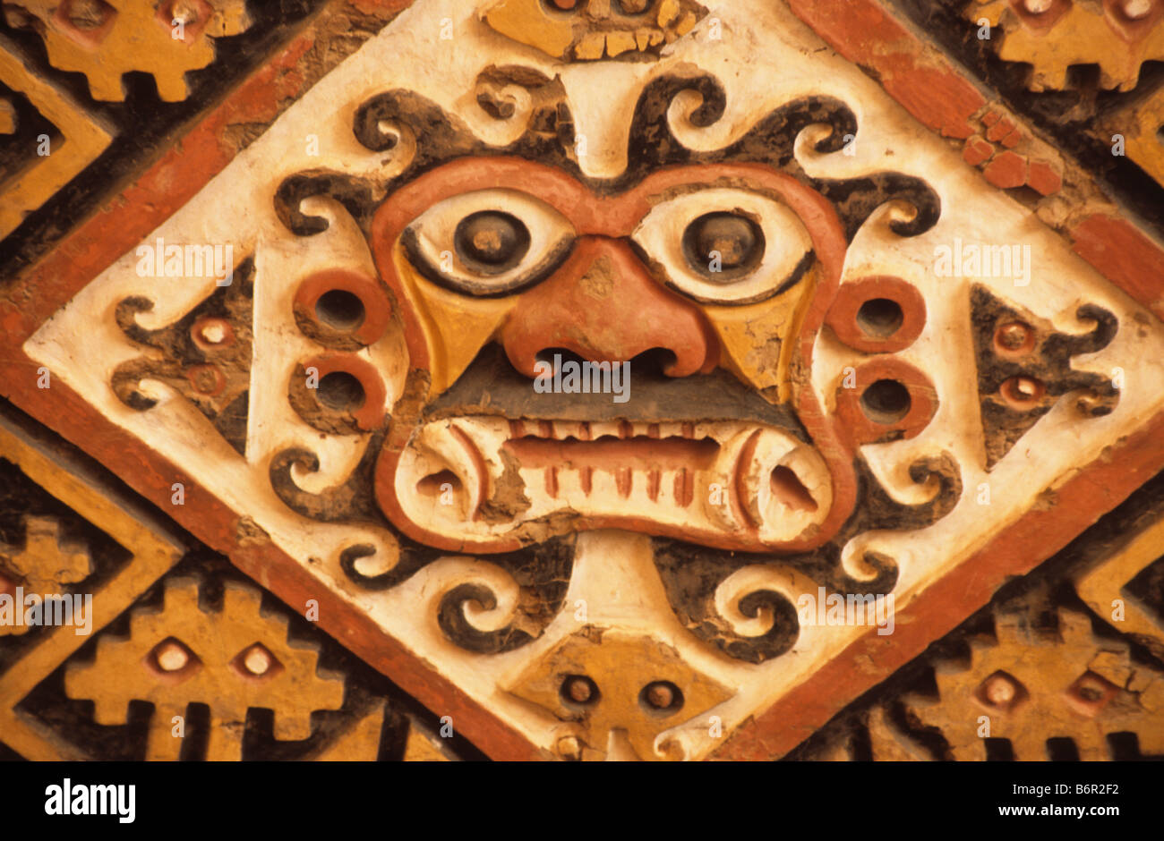 Close up of Moche god Ai Apaec or " The Decapitator ", Huaca de la ...