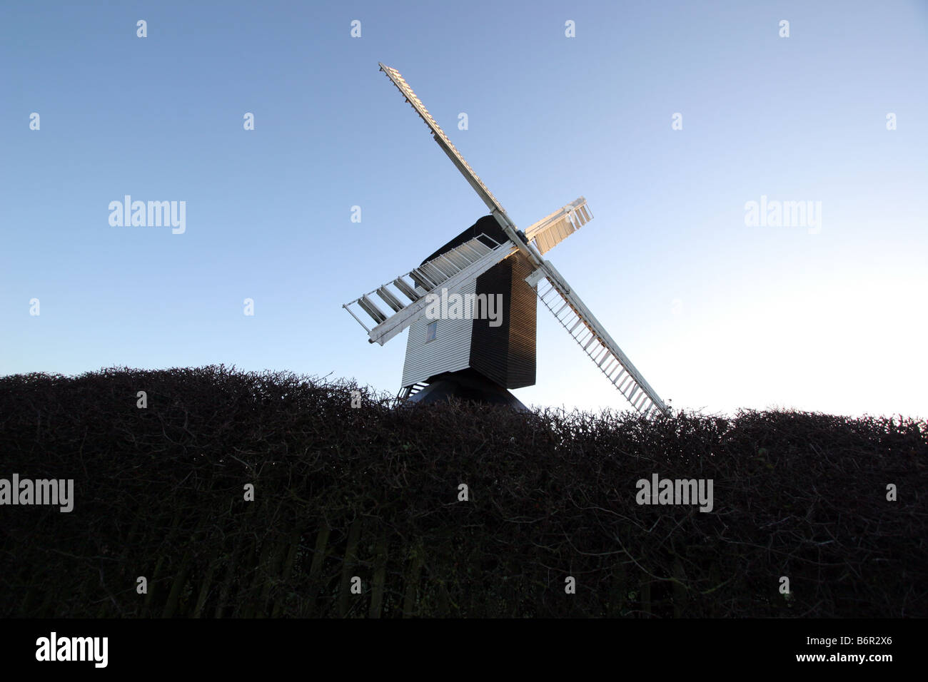 Hedge in foreground of Mountnessing Windmill in Brentwood, Essex, UK ...