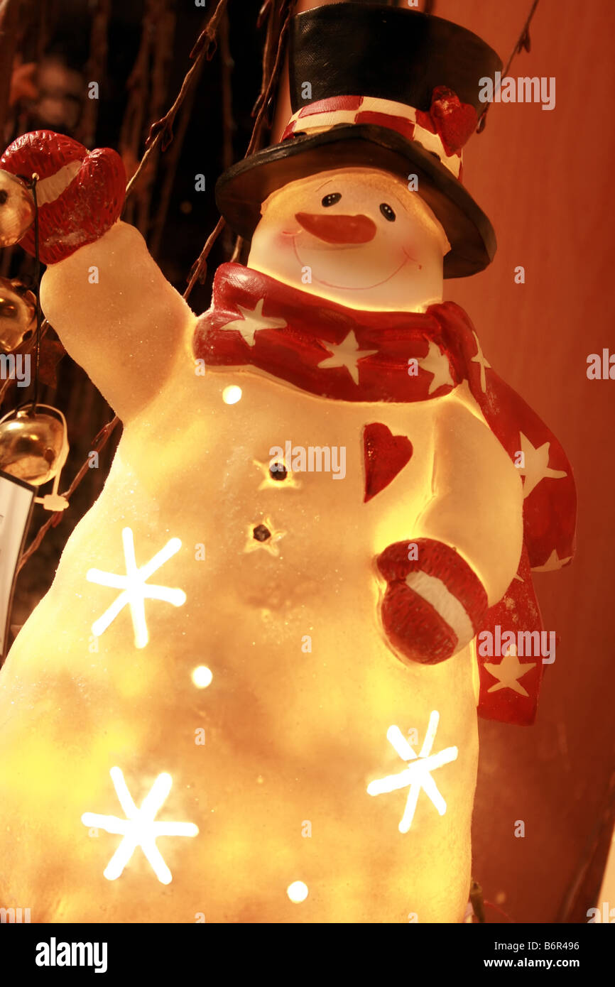 illuminated figure of snowman in a shop window at Christmas, Moira ...