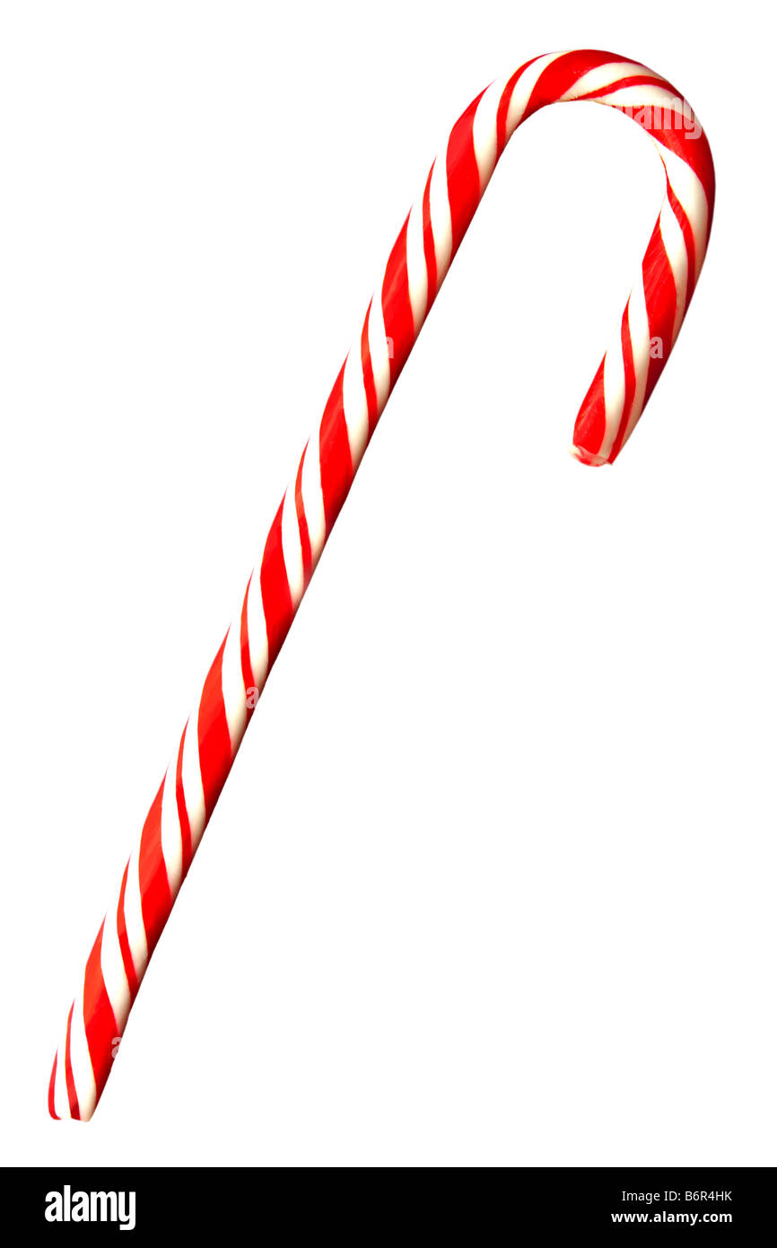 A single candy cane alone on a white background Stock Photo - Alamy