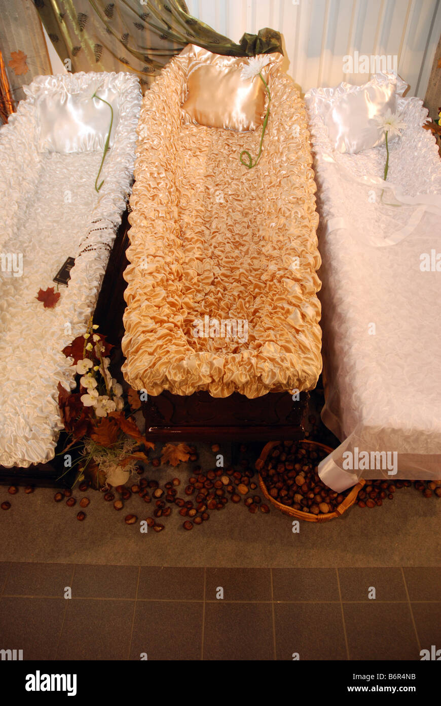 Example of coffin's lining on "Memento" Funeral Expo in Warsaw, Poland ...