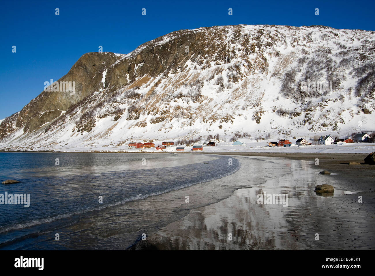 grotfjord Kvaløya island troms region arctic circle winter snow norway ...