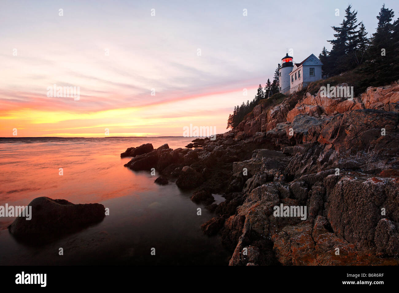 Fall Sunset at The Bass Harbor Head Lighthouse Maine Stock Photo - Alamy