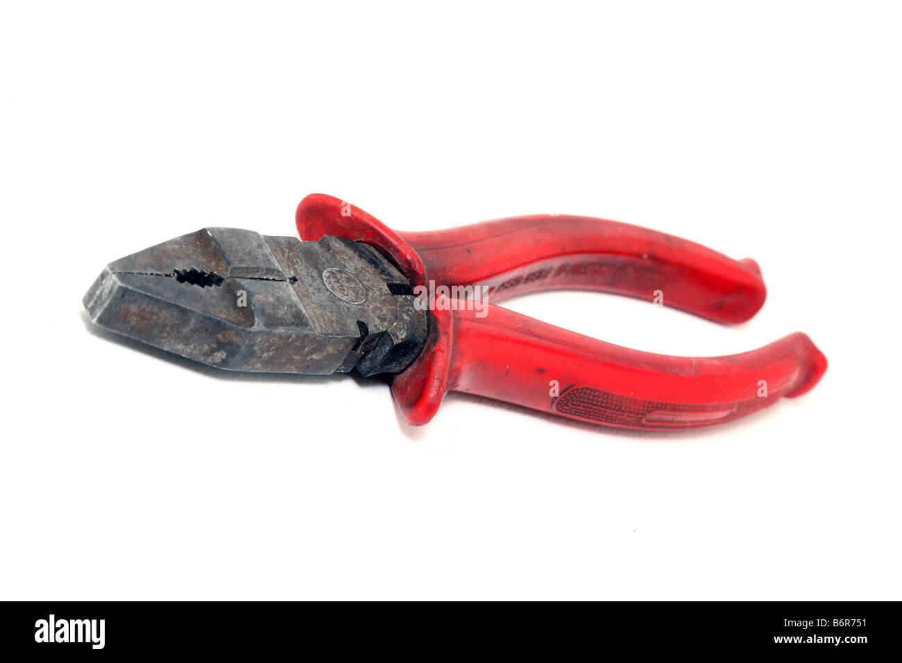 old used plier with red rubber handle isolated Stock Photo - Alamy