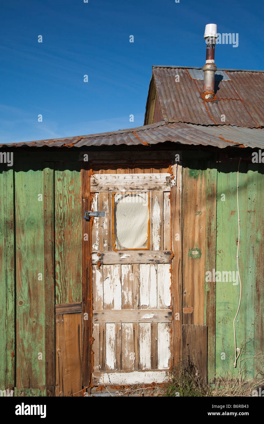 A detail view of a miner's shack front entrance in the gold mining ...