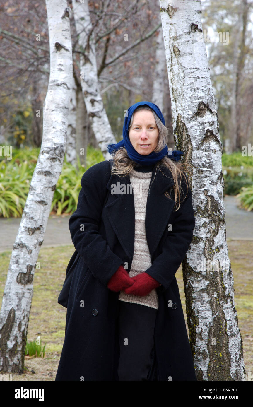 A winters day as Megan poses in a Silver Birch grove at Orange Botanic ...