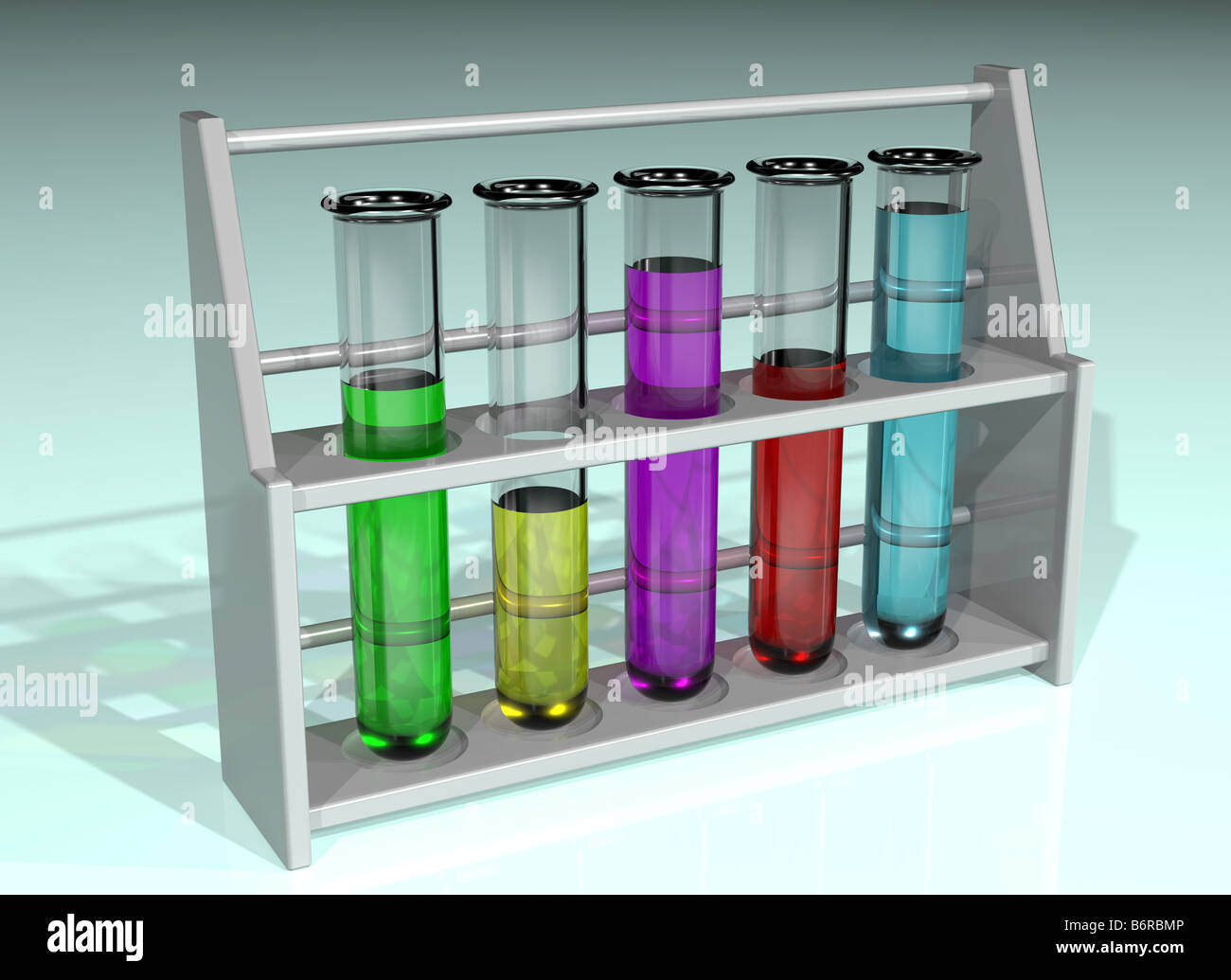Illustration of a rack of five test tubes in a line containing ...