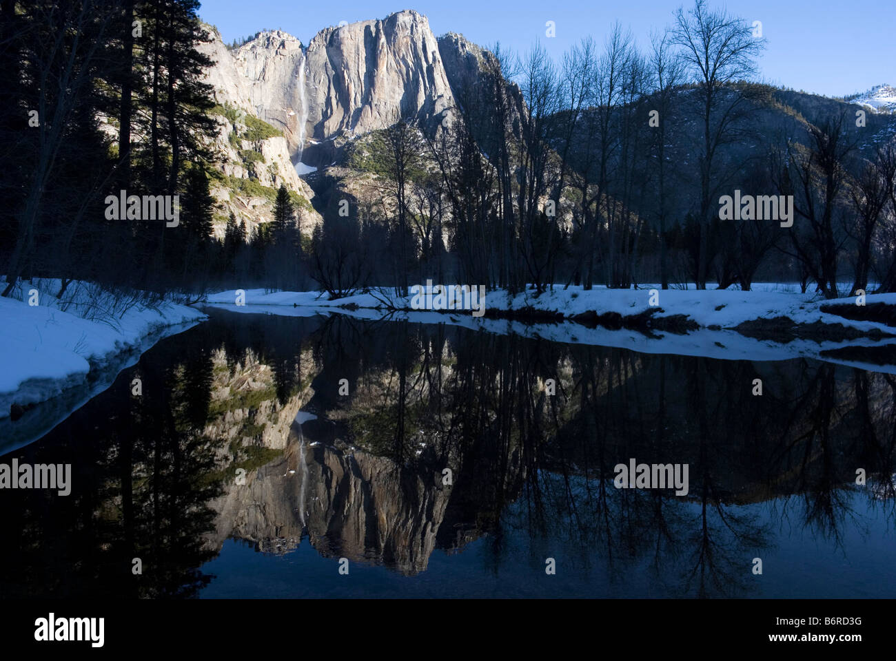A winter scene of Yosemite National Park, California, USA. In the ...