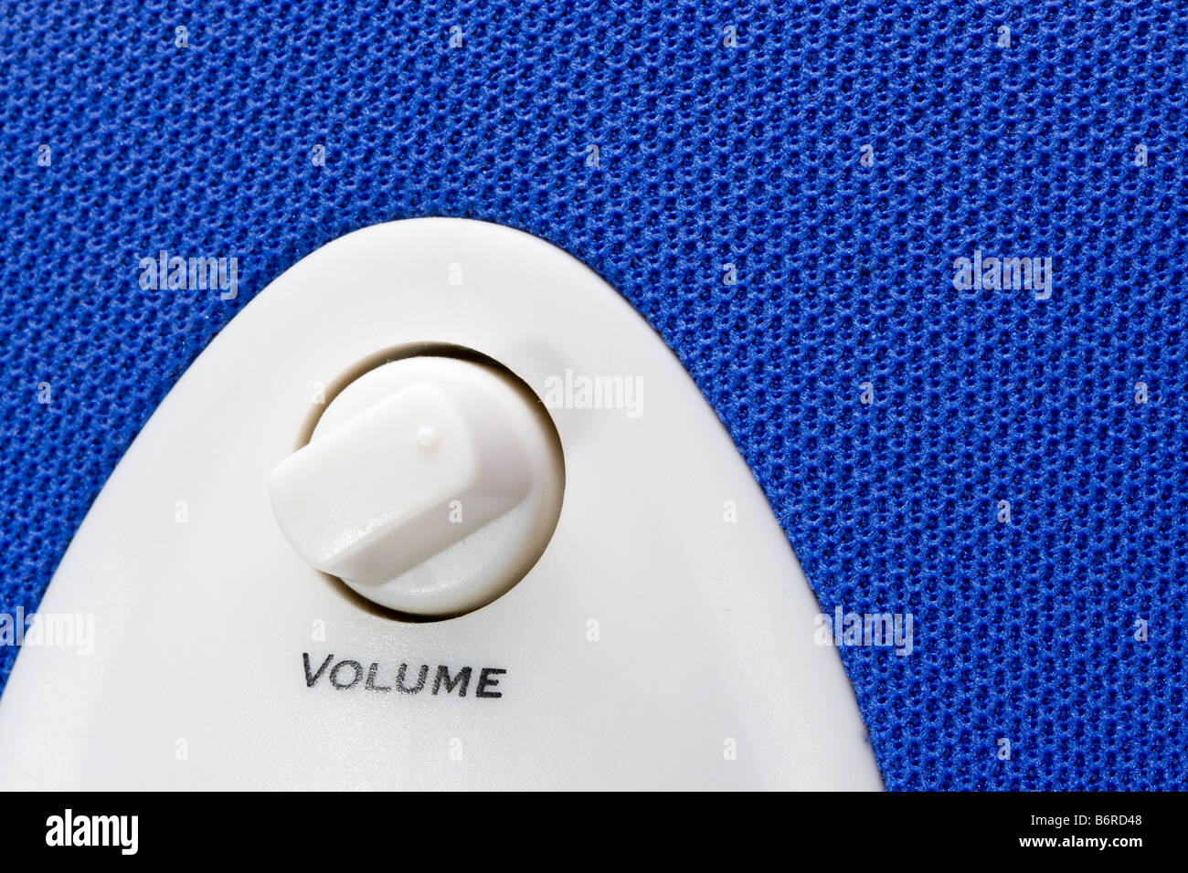 detail of a blue bass speaker with power and volume controls Stock ...