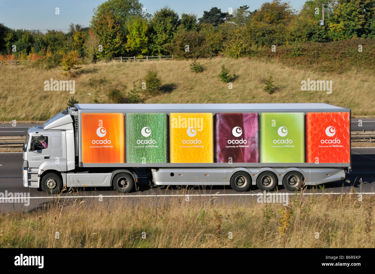 Ocado side view hgv power unit lorry truck driver & multi colour ...