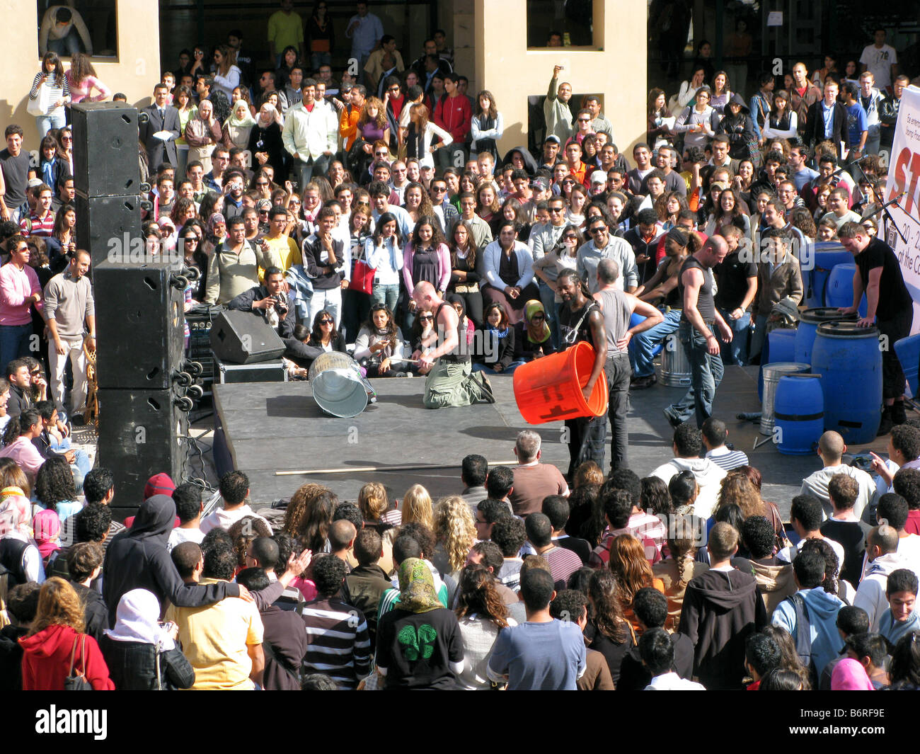 audience watching Stomp cast members performing at the American ...
