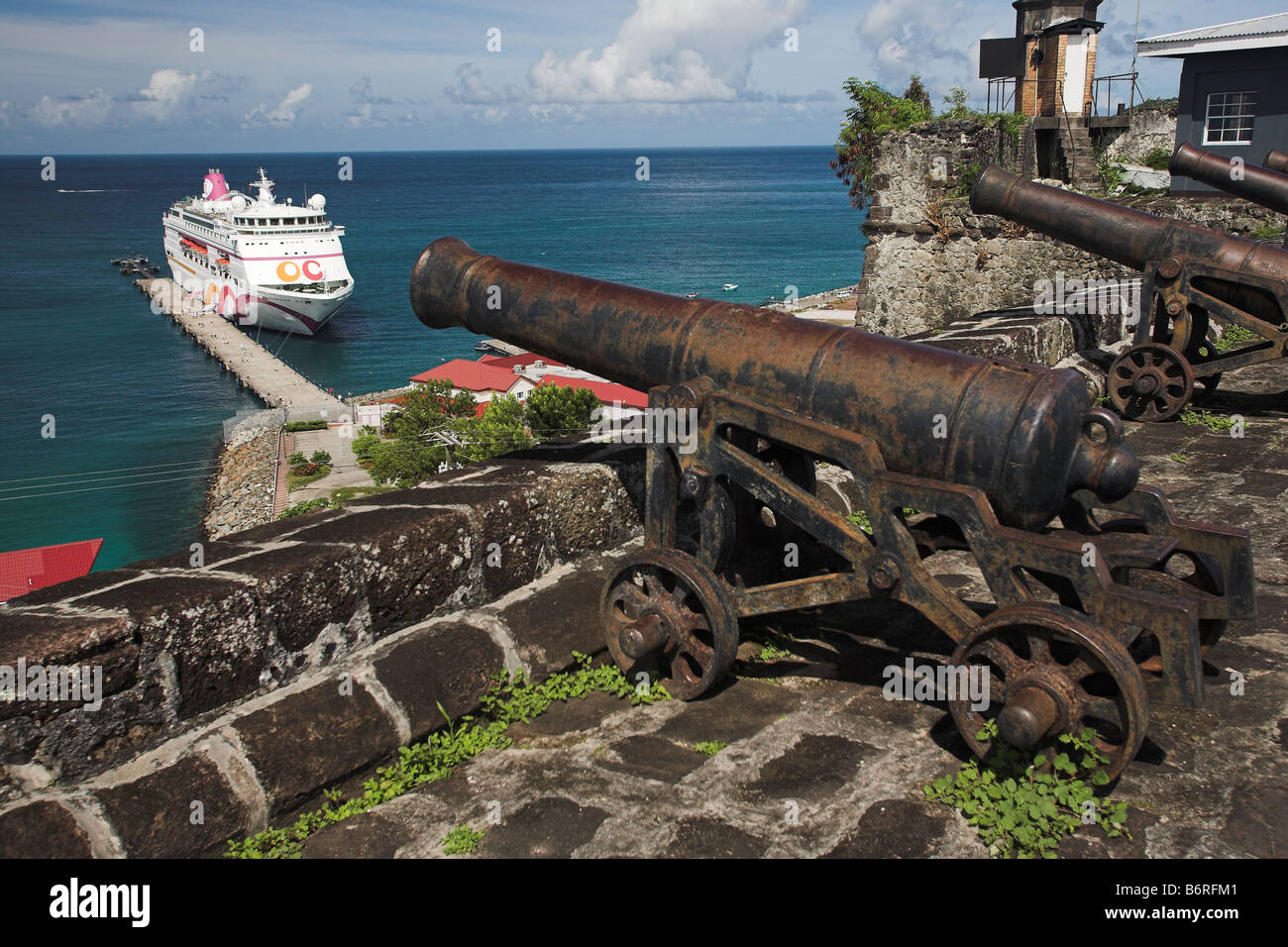 Canons at St George Fort in St George's in Grenada, West Indies in the ...