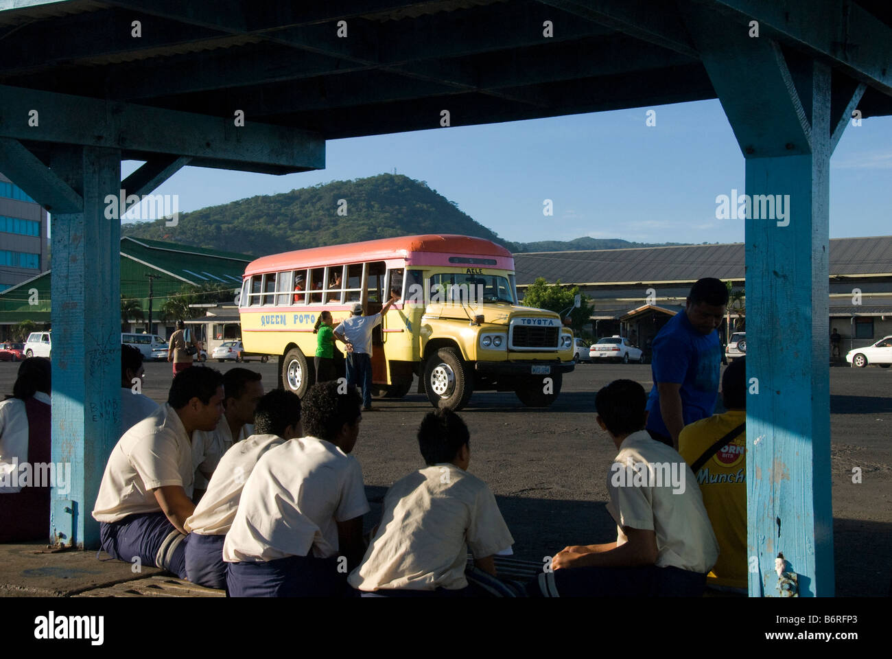 School pupils at bus station, Apia, Samoa Stock Photo - Alamy