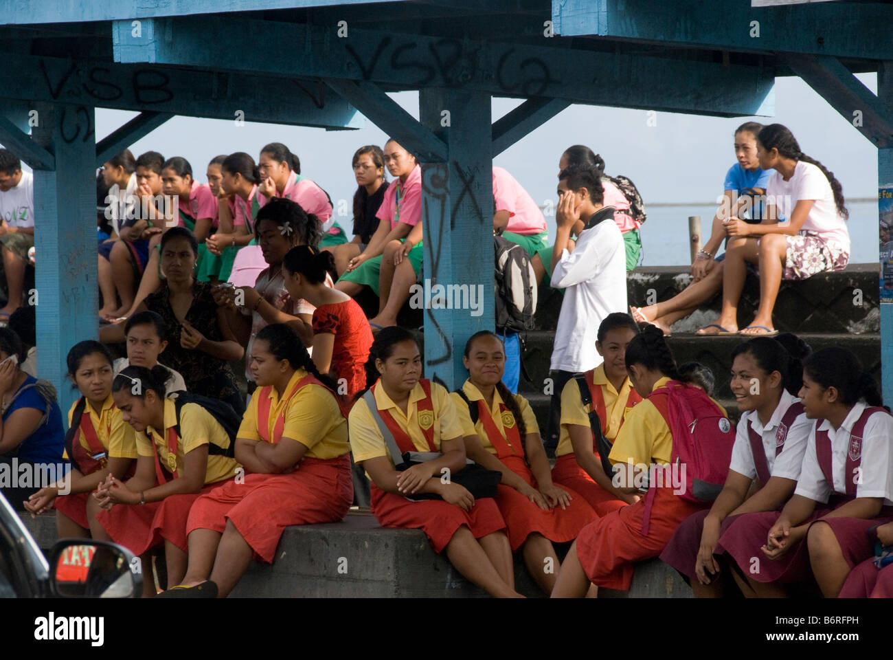 School pupils at bus station, Apia, Samoa Stock Photo - Alamy