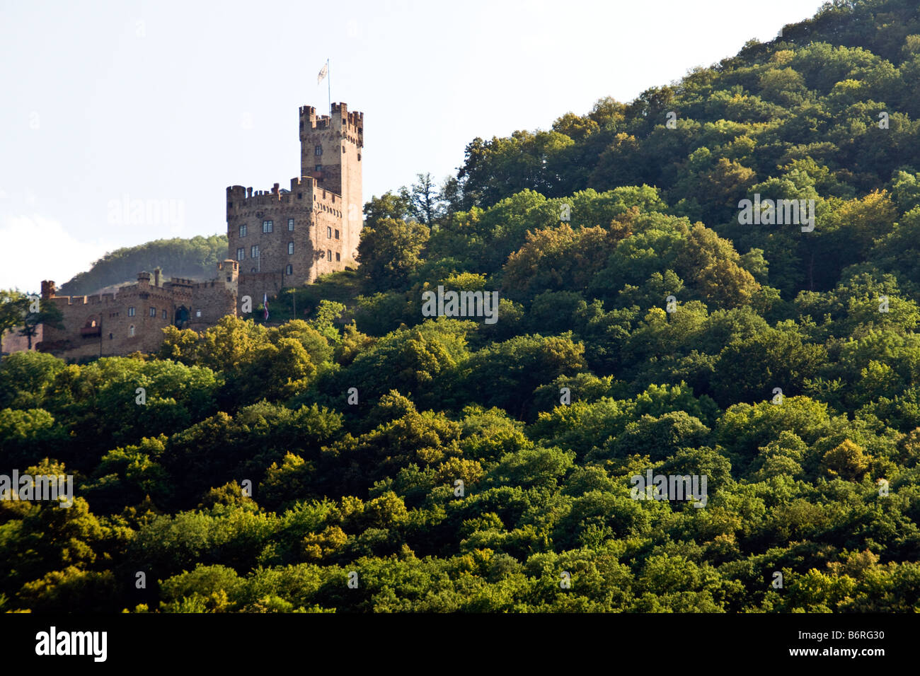 Sooneck Castle on forested overlook of Rhine River near Bacharach Stock ...
