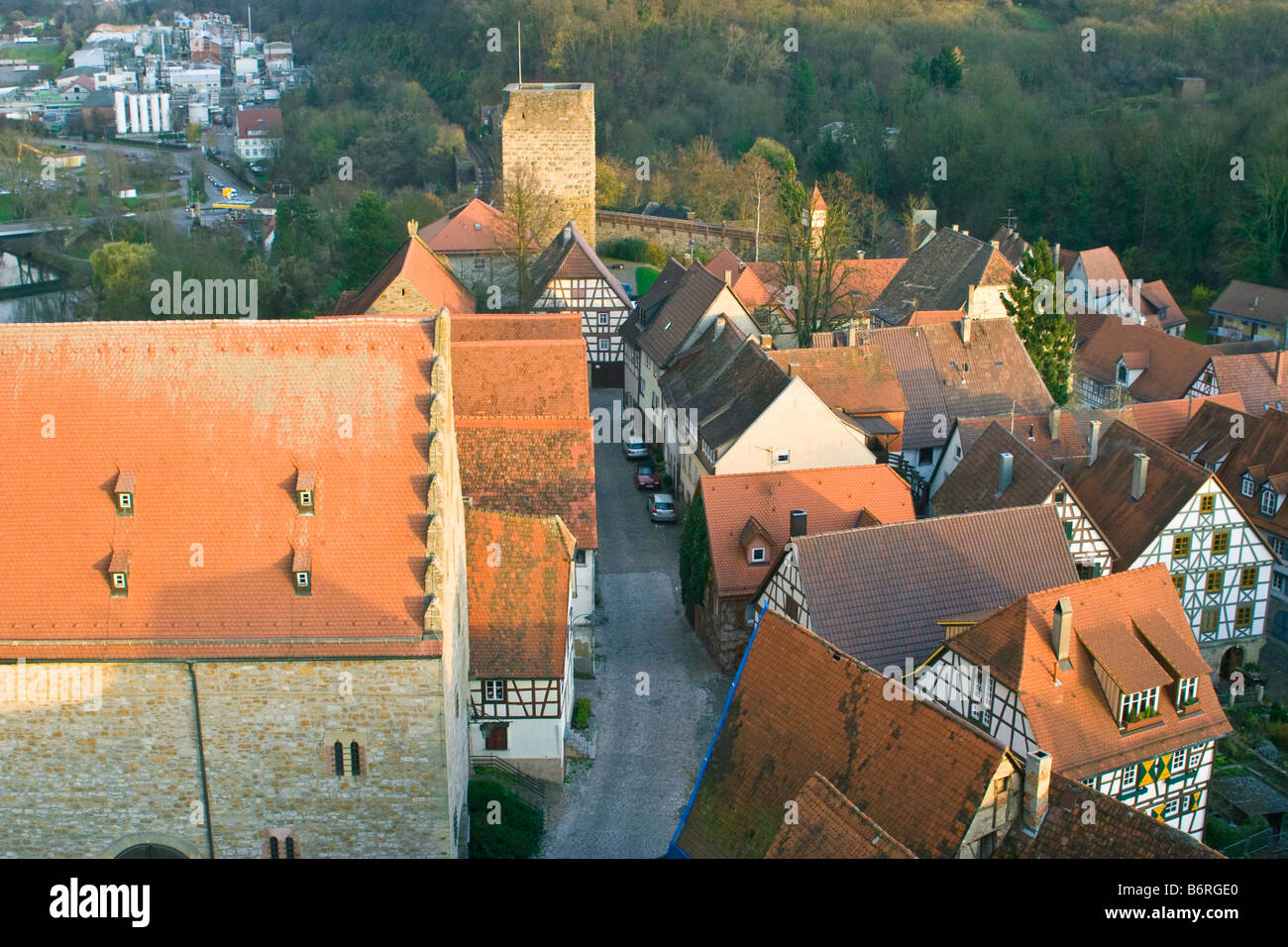 The red tiled medieval rooftops of the old town of Bad Wimpfen, view ...