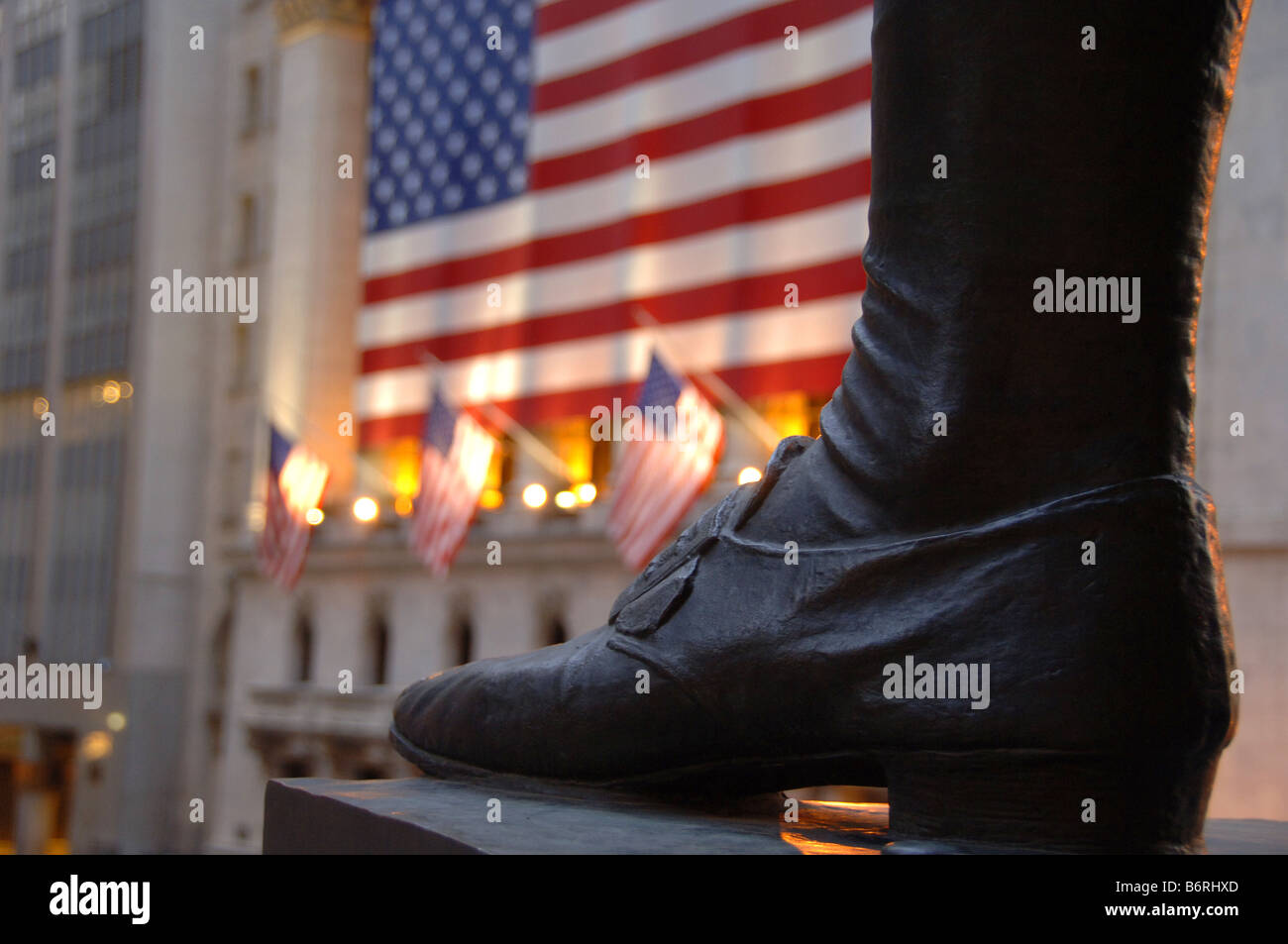 Foot of statue of George Washington on Wall Street before the Stock ...