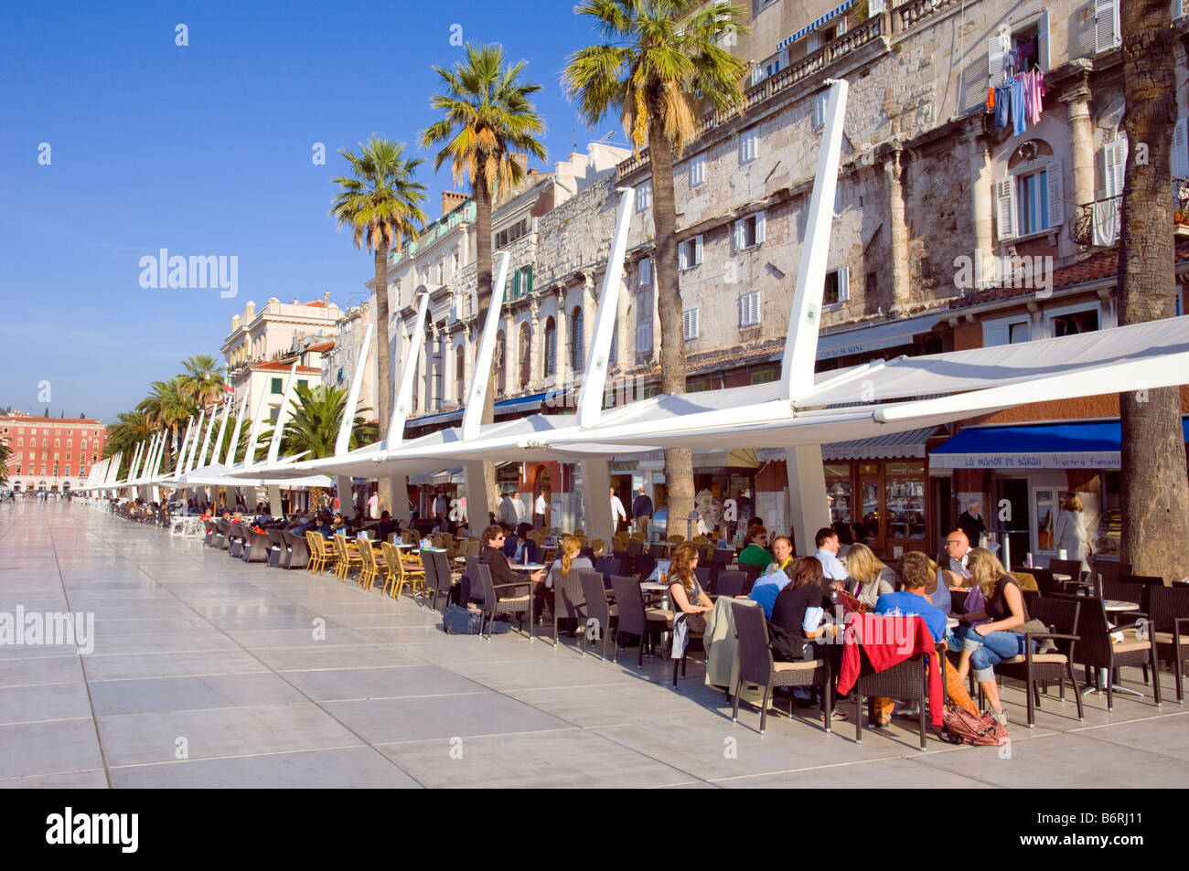 The new waterfront of Split Croatia with restaurants cafes and shops ...
