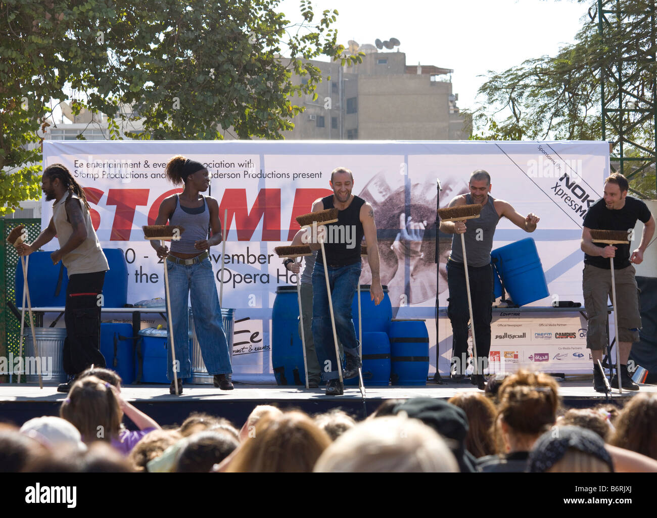 Stomp cast members performing at Cairo American College, Cairo, Egypt ...