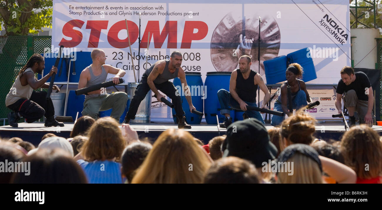 Stomp cast members performing at Cairo American College, Cairo, Egypt ...